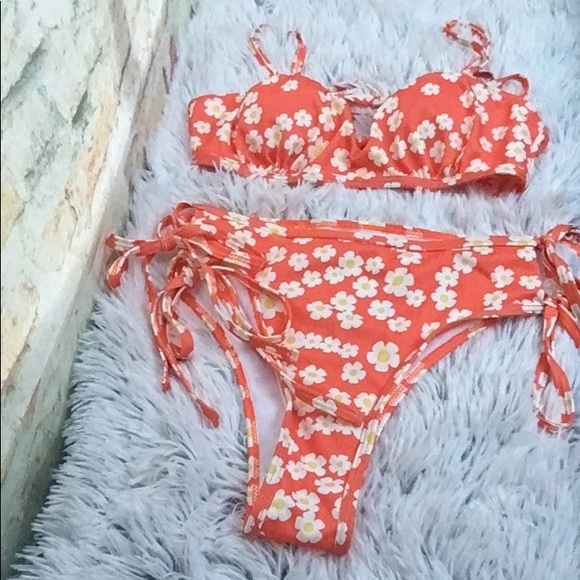 ROMWE | Swim | Romwe Womens Floral Print Strappy Tie 2 Piece Bikini ...